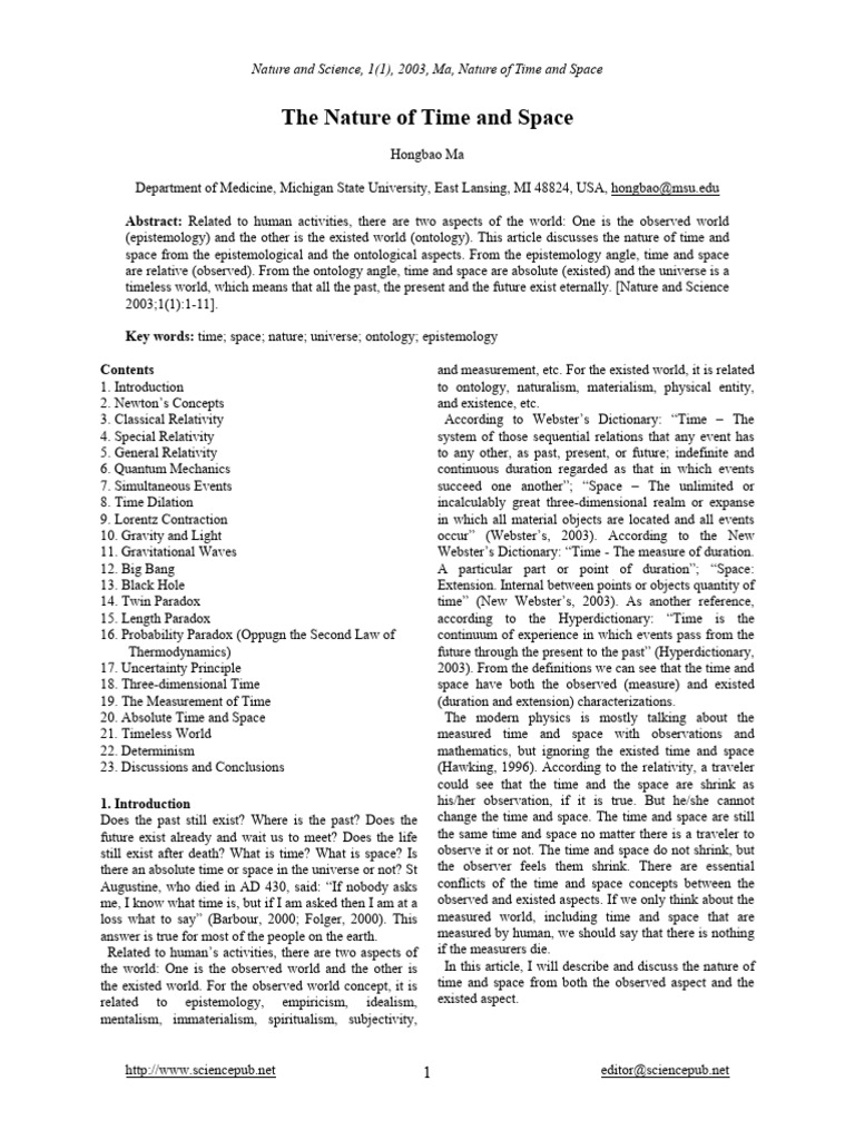 Nature of Time and Space Explained | PDF | Time | Theory Of Relativity