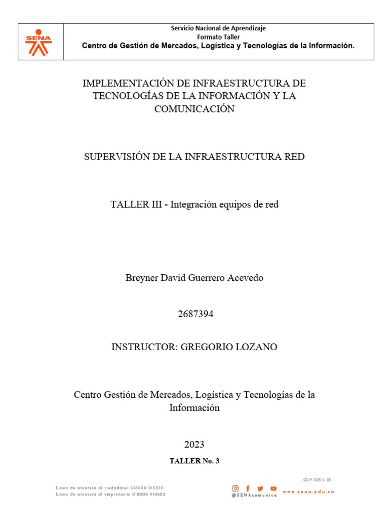 GC-F-005_Formato_Taller No 3_Integración Equipos de Red (3) (1) | PDF | Enrutador (Computación ...