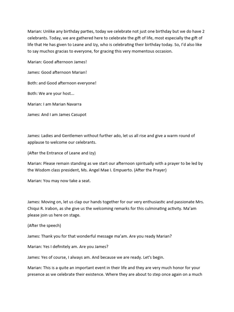 Script | PDF | Birthdays