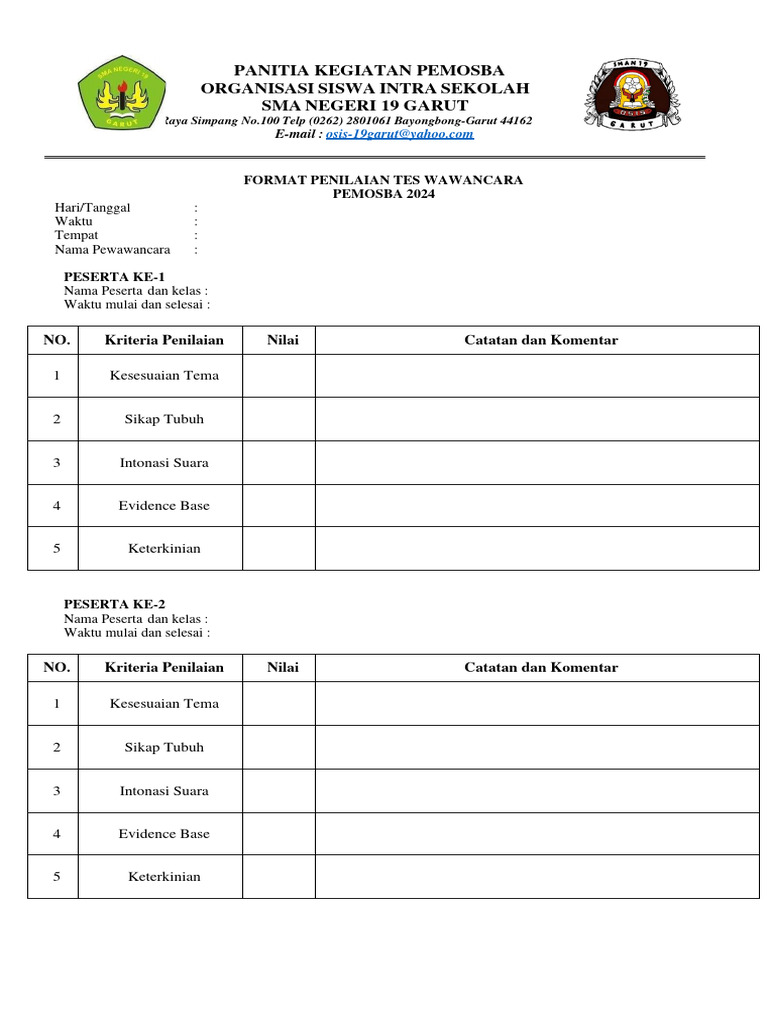 Format Penilaian Wawancara | PDF