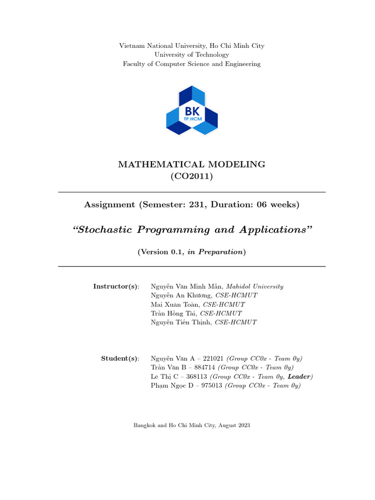 MM Assignment Stochastic Programming and Applications2023 | PDF | Mathematical Optimization ...