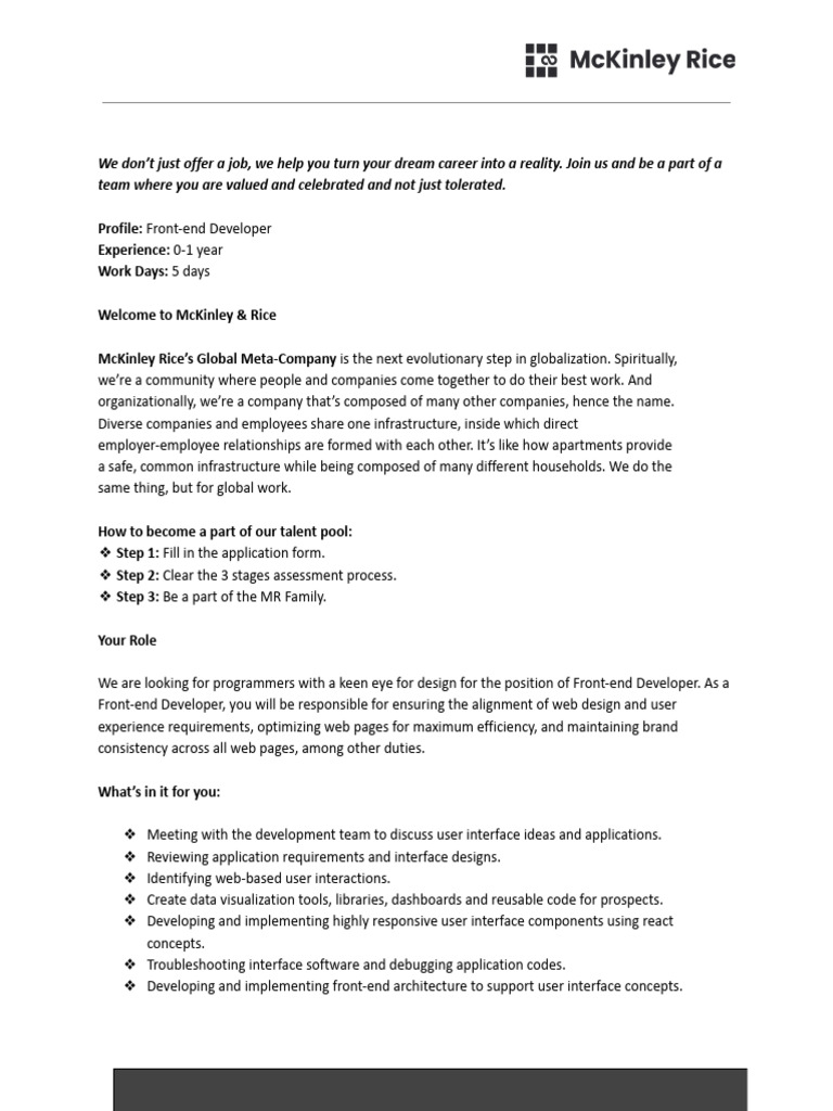 Frontend Developer Fresher - JD | PDF | User Interface | Design