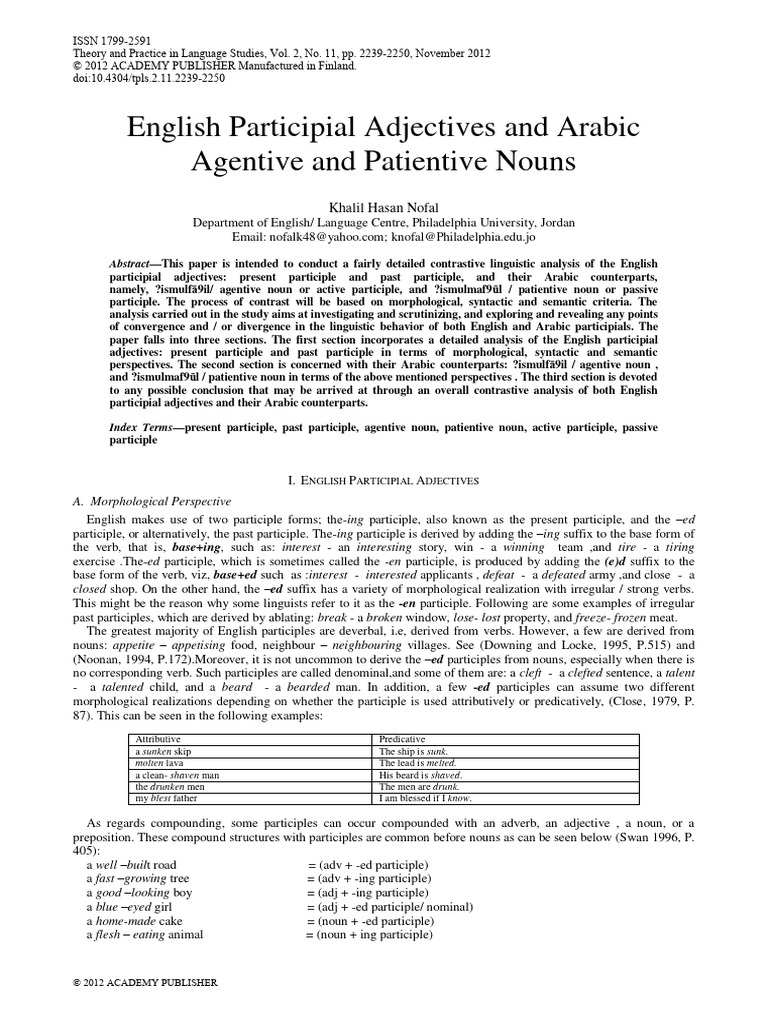 English Participle Adjectives and Arabic | PDF | Adjective ...