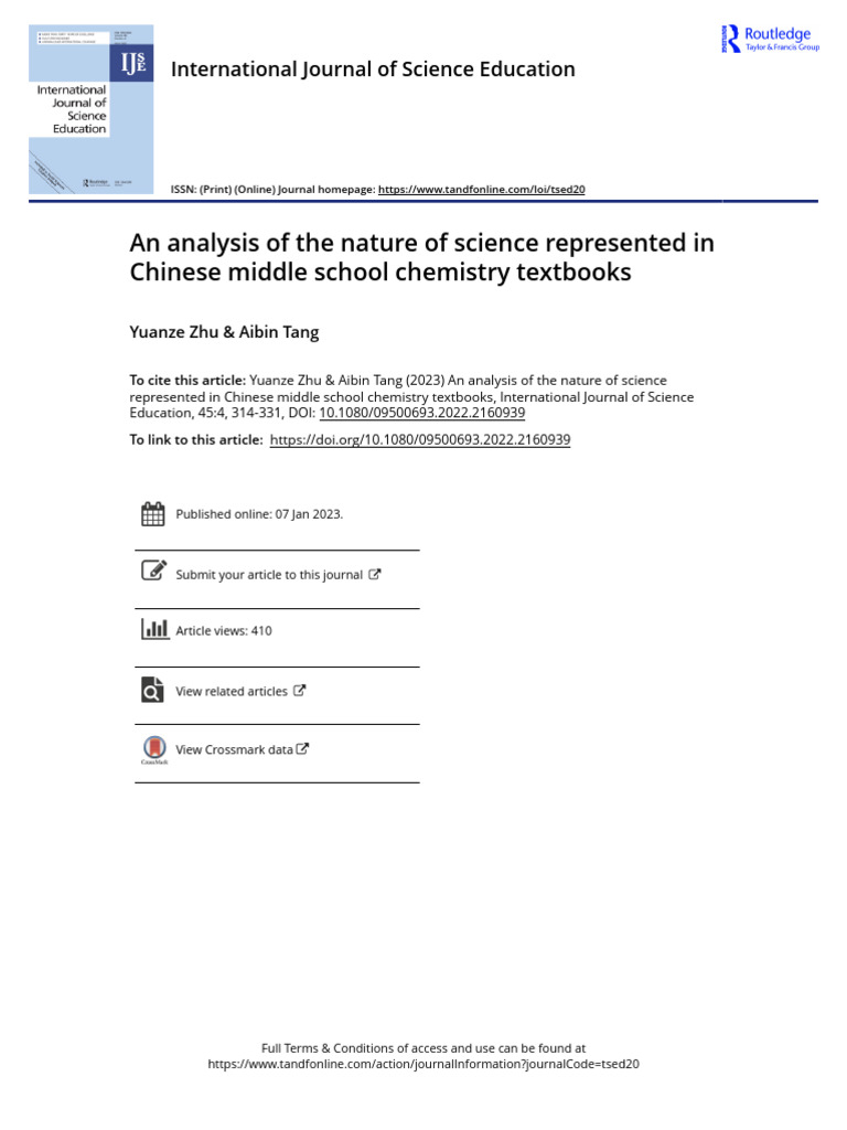 An Analysis of The Nature of Science Represented in Chinese Middle ...