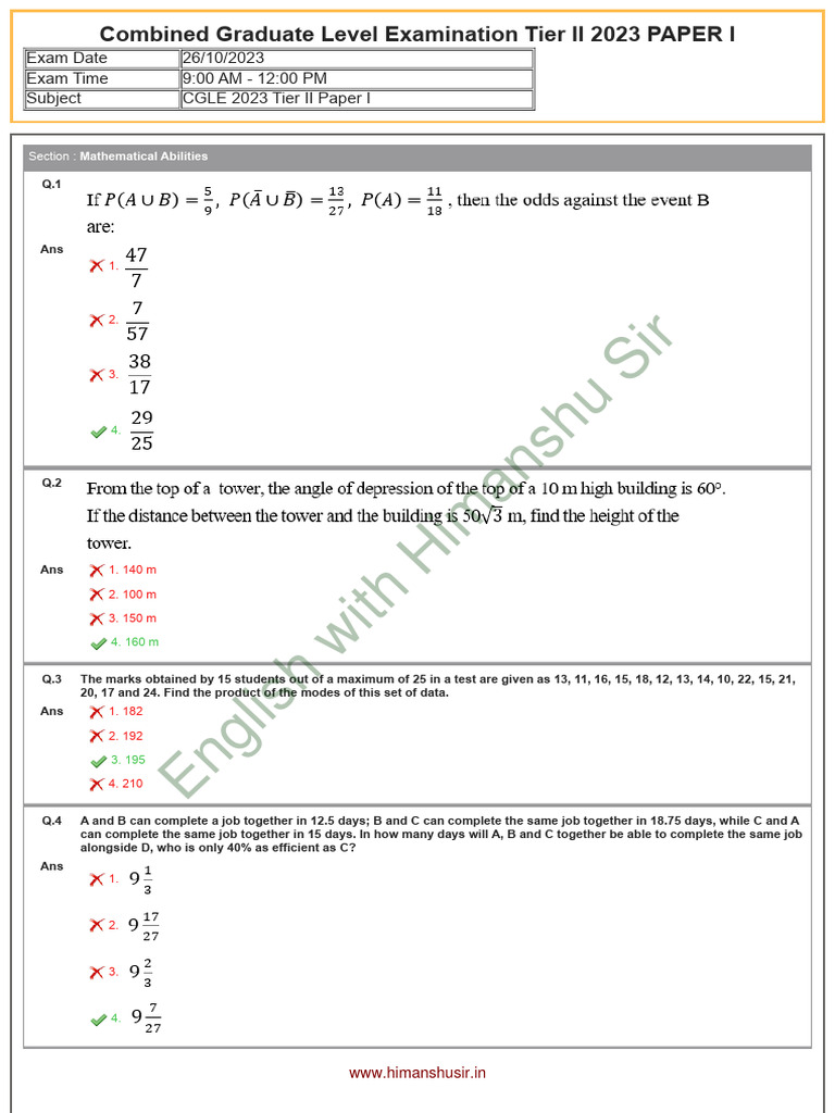CGL 2023 Mains Answer Key in English | PDF | Metrology | Physical Quantities