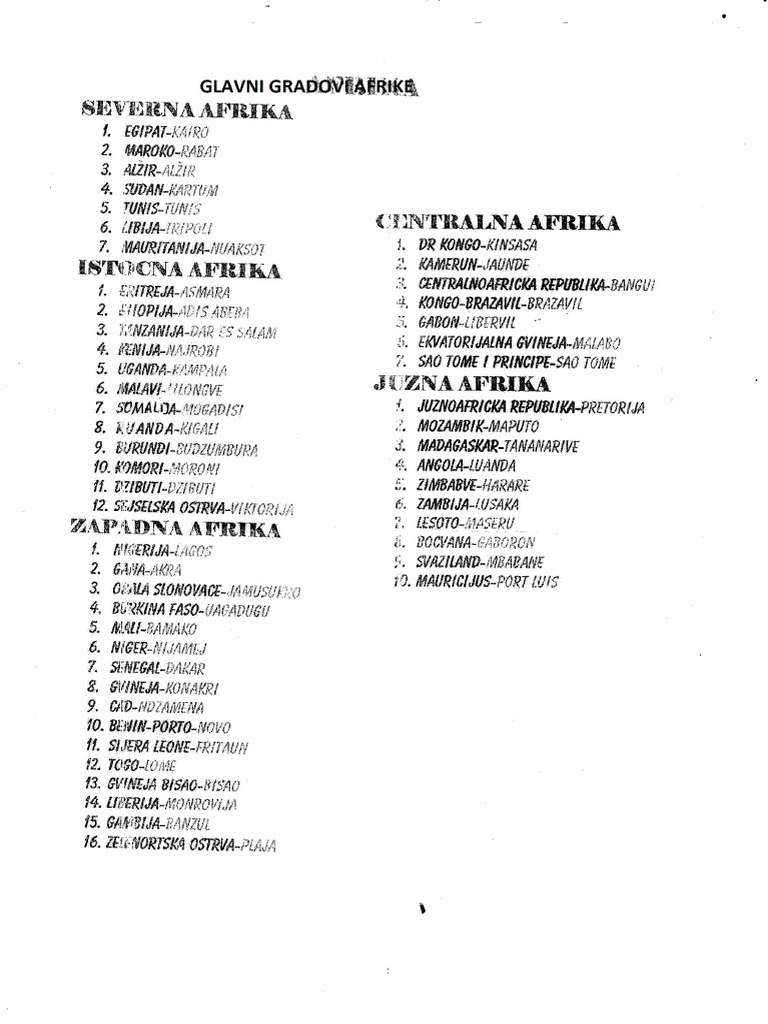 Glavni Gradovi Afrike I Azije PDF | PDF