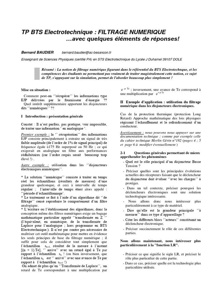 Filtrage Numérique en Electrotechnique | PDF | Filtre (électronique ...