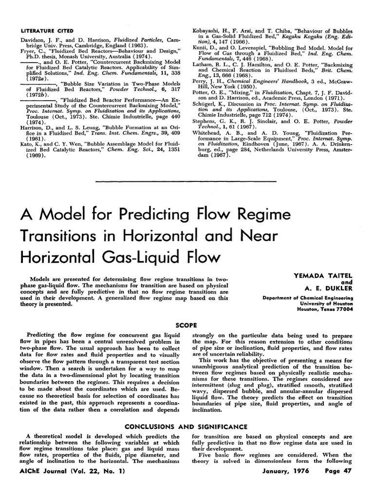 1976A Model For Predicting Flow Regime Transitions in Horizontal and Near Horizontal Gas-Liquid ...