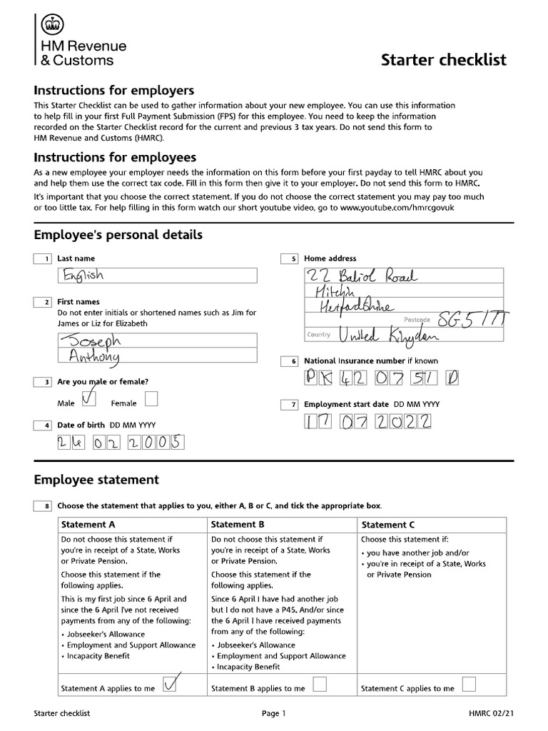 Starter Checklist 21 - 22 | PDF