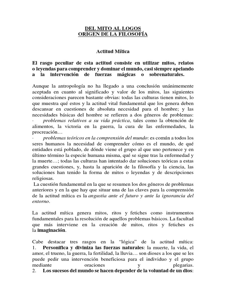 Del Mito Al Logos. Origen de La Filosofía. | PDF | Razón | Esencia