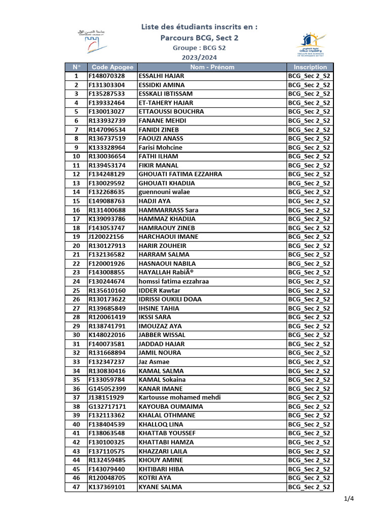 Parcours BCG Sect-2 S2 TD TP | PDF