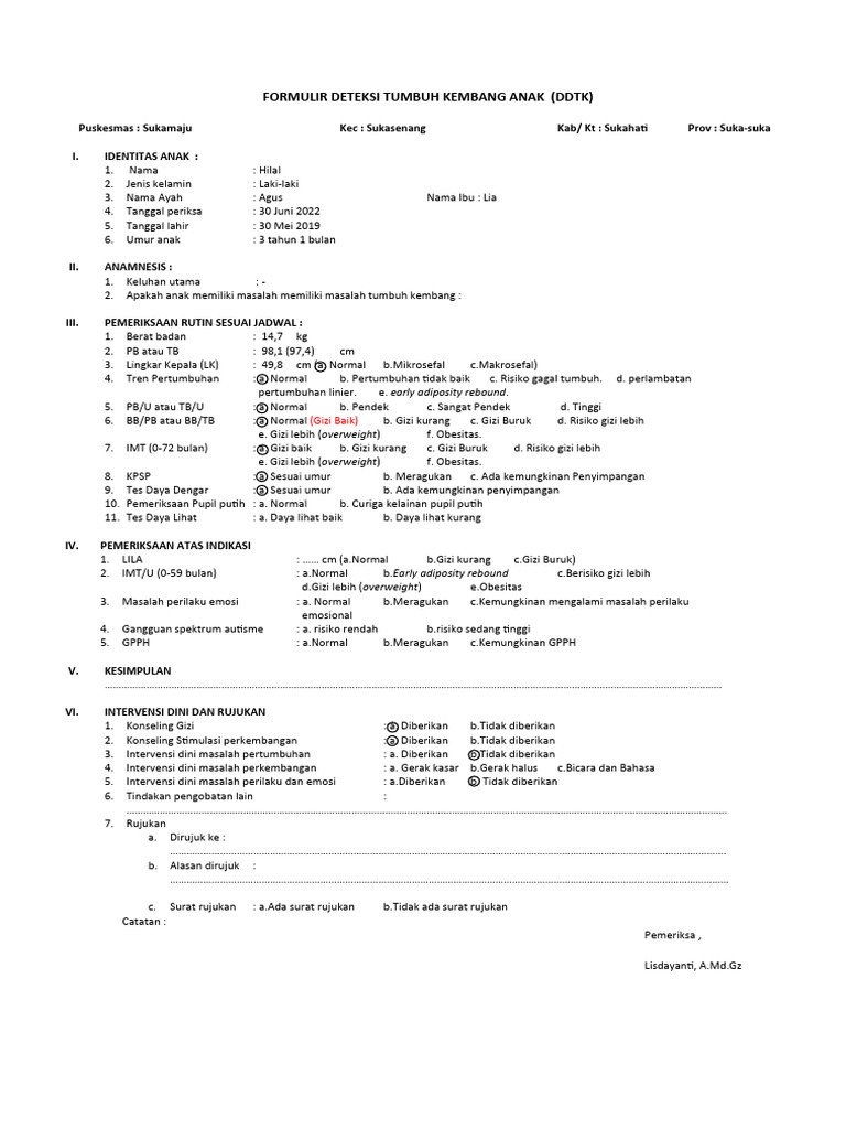 Formulir Ddtk Isi Pdf