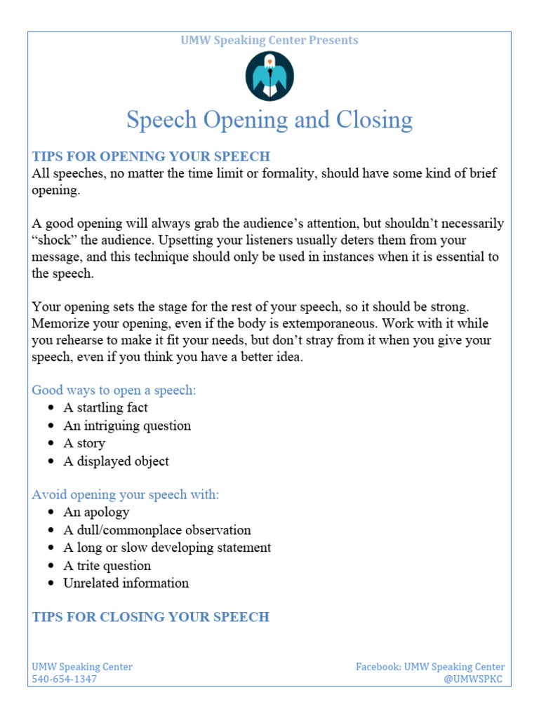 Tips for Effective Speech Openings & Closings | PDF | Human ...