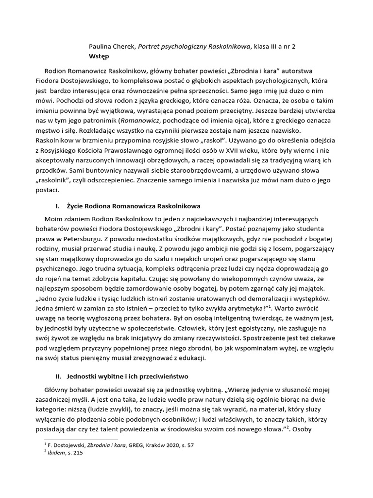 Portret Psychologiczny Raskolnikowa Ten Jest Dobry | PDF