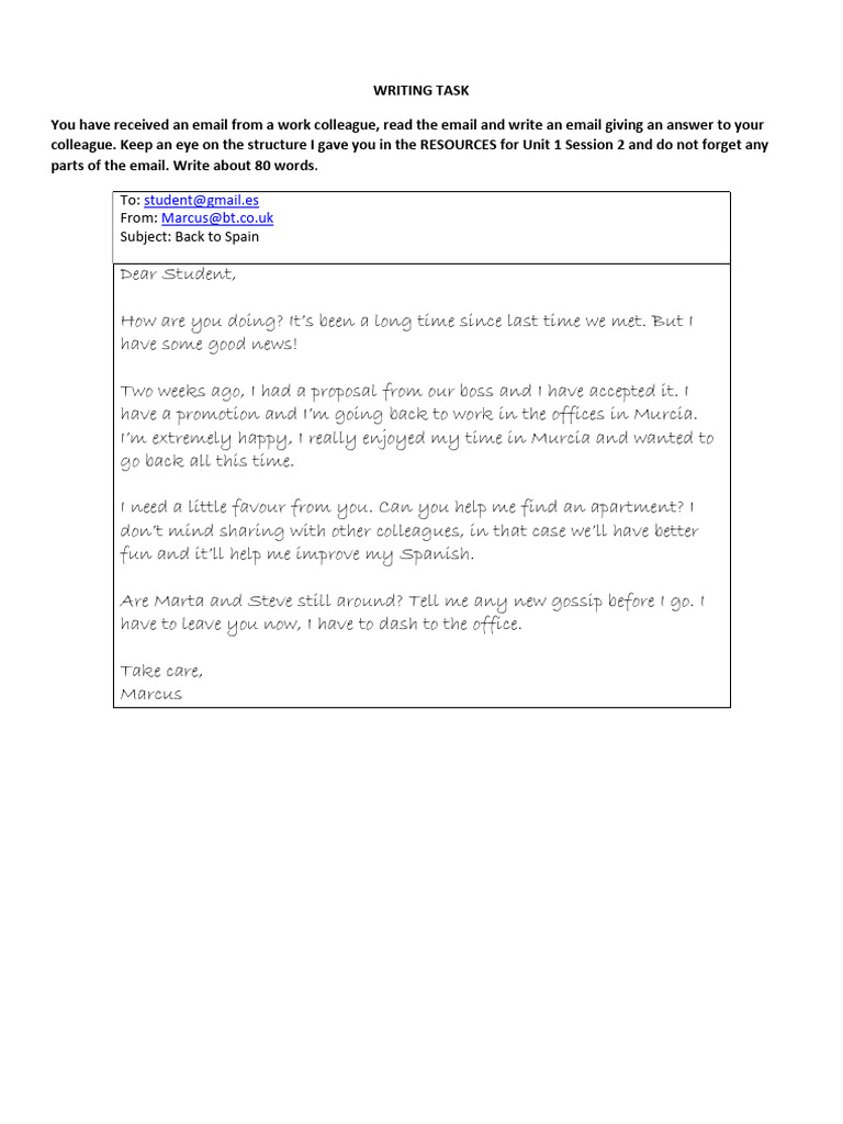 Writing Task Unit 1 | PDF