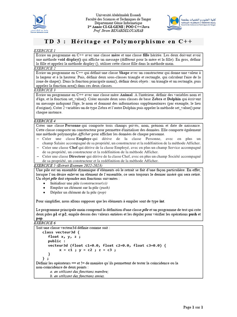 TD 3 - Heritage Et Polymorphisme | PDF | Classe (informatique) | C