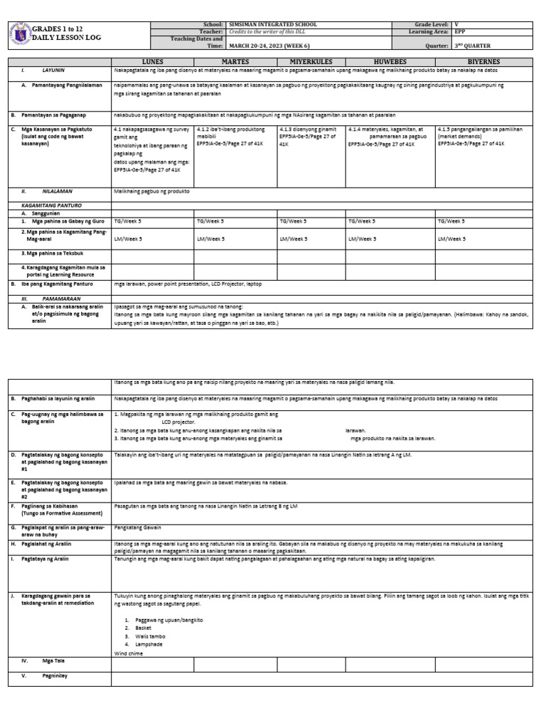 DLL - Epp 5 - Q3 - W6 | PDF