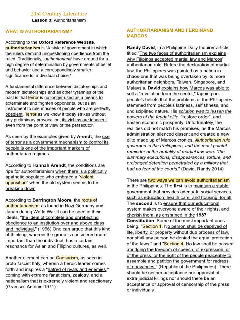 21st Century Literature Reviewer | PDF | Authoritarianism | Torture