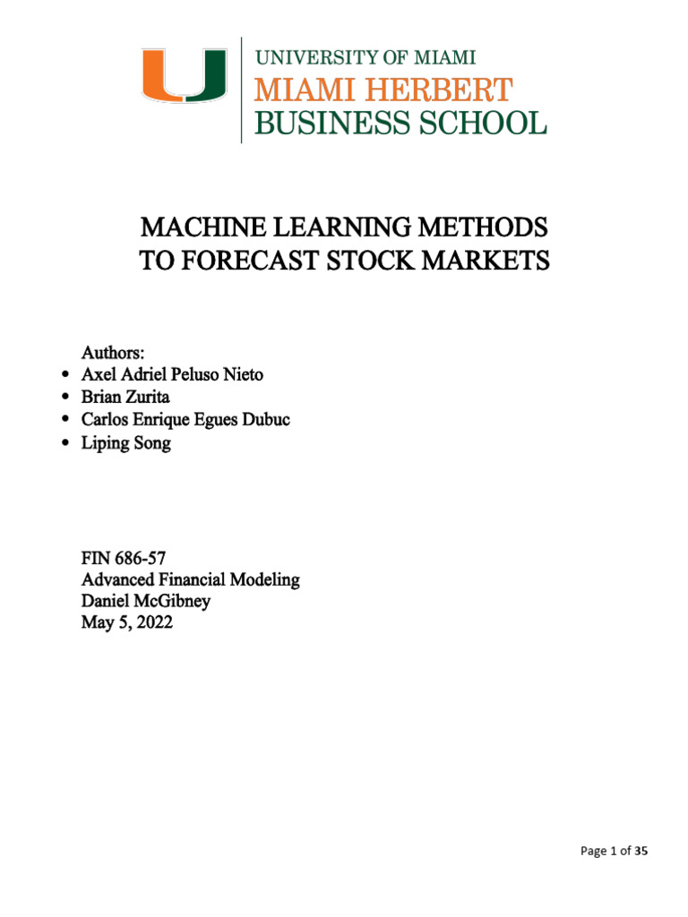 Machine Learning Methods To Forecast Stock Markets | PDF | Regression Analysis | Linear Regression