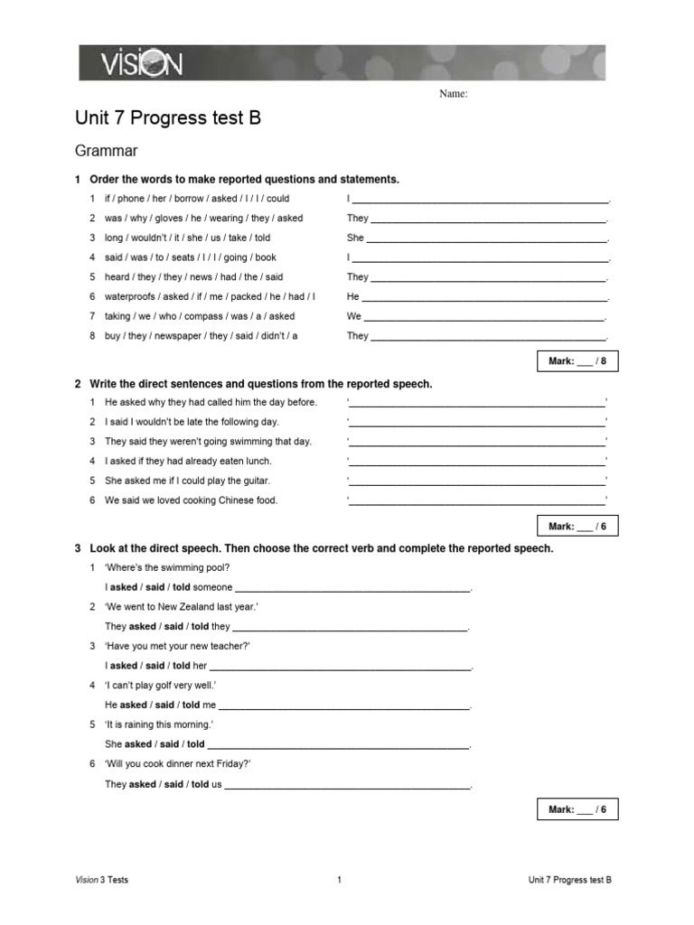Vision L3 U7 Progress Test B | PDF