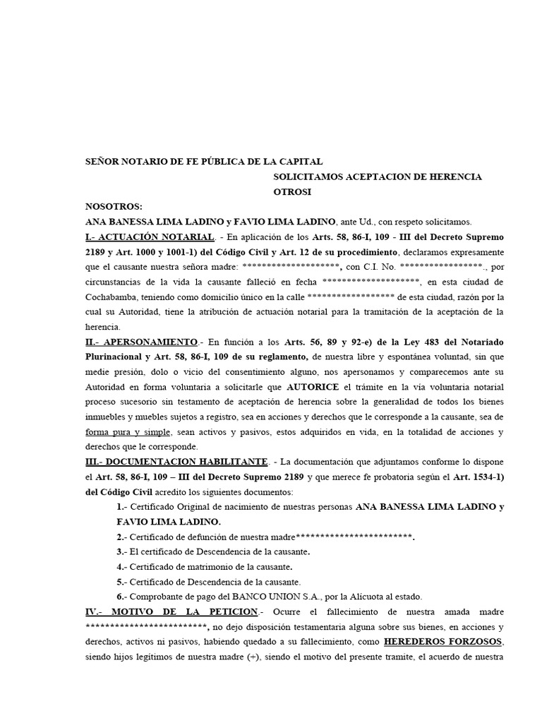 Modelo De Aceptacion De Herencia Pdf Herencia Justicia