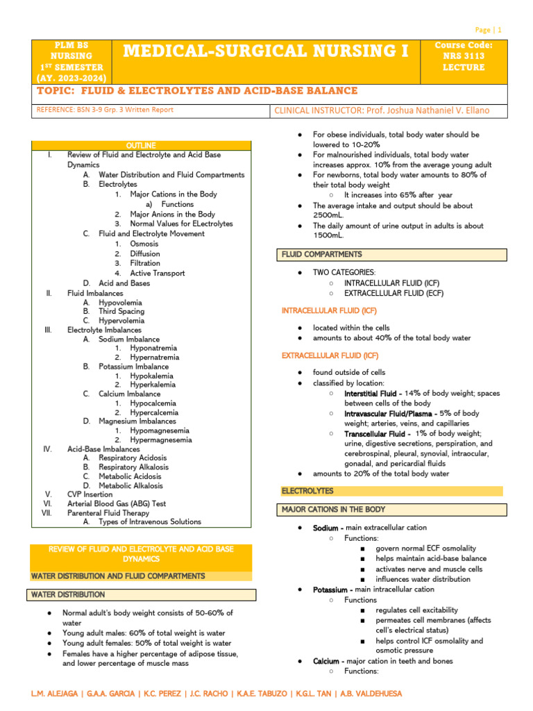Fluid Electrolytes and Acid Base Balance | PDF | Electrolyte | Clinical ...