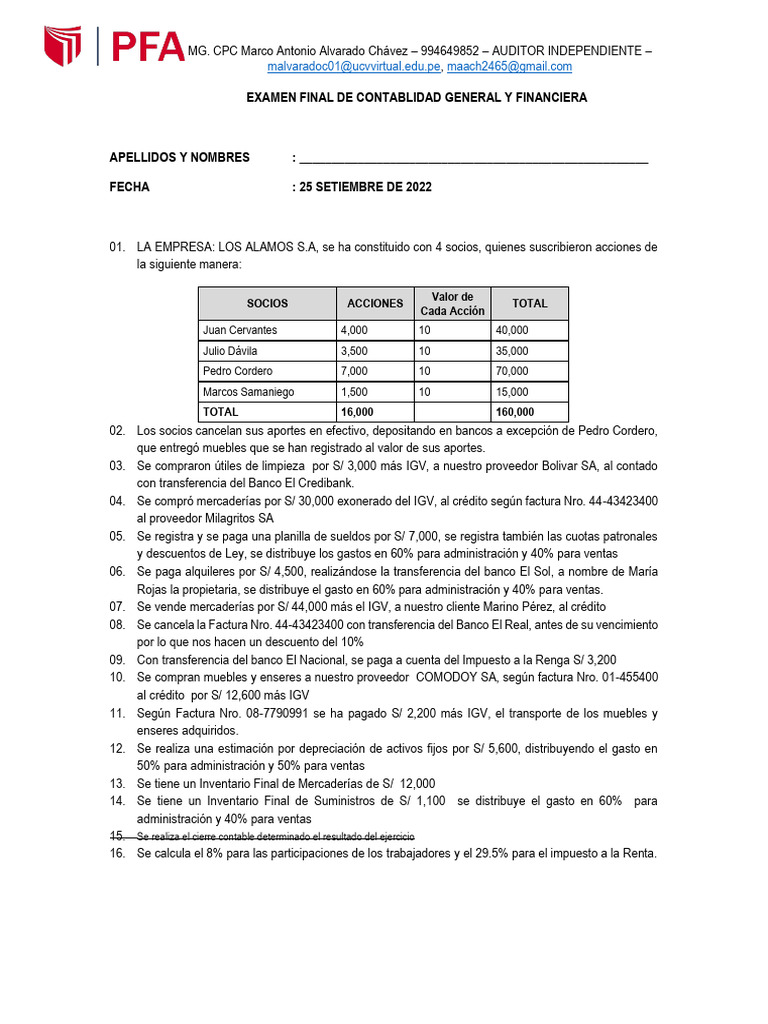 Examen Final de Contabilidad General y Finaniera | PDF | Industrias de ... Examen Final de Contabilidad General y Finaniera | PDF | Industrias de ...