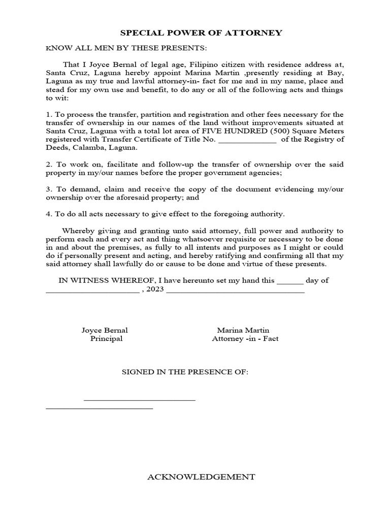 SPA Sample | PDF | Notary Public | Private Law