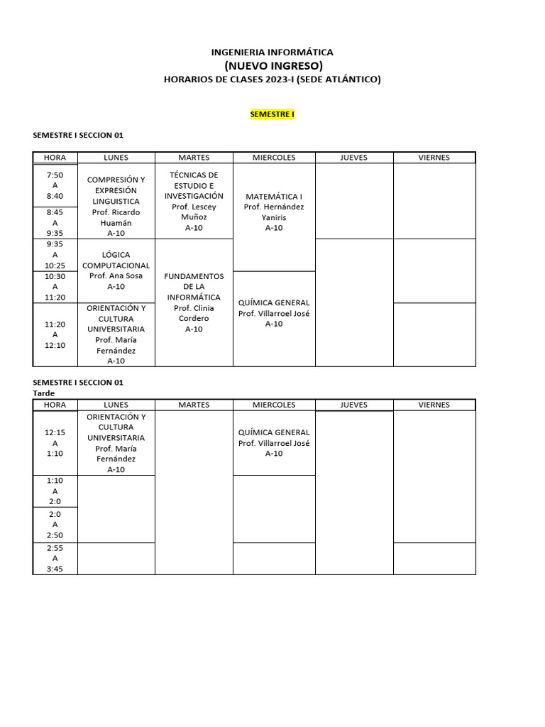 Horarios Uneg | PDF | Ingeniería Informática | Inteligencia