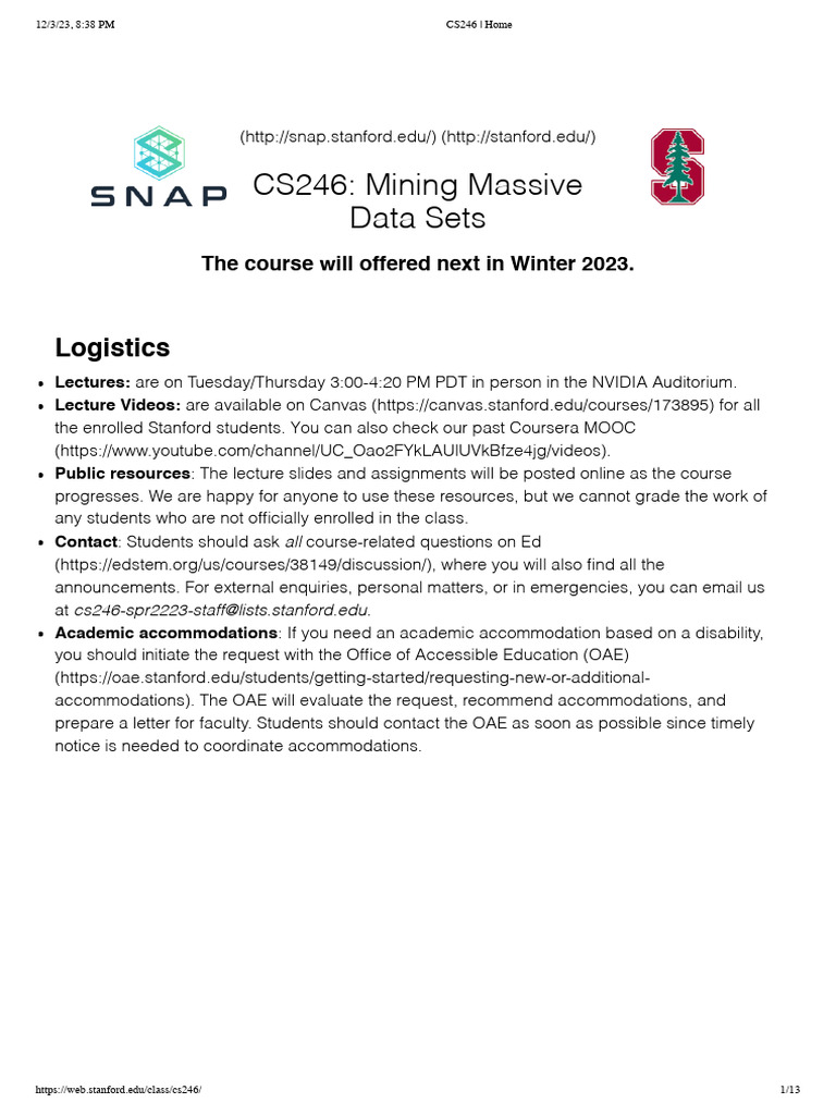 CS246 - Home | PDF | Data Mining | Machine Learning
