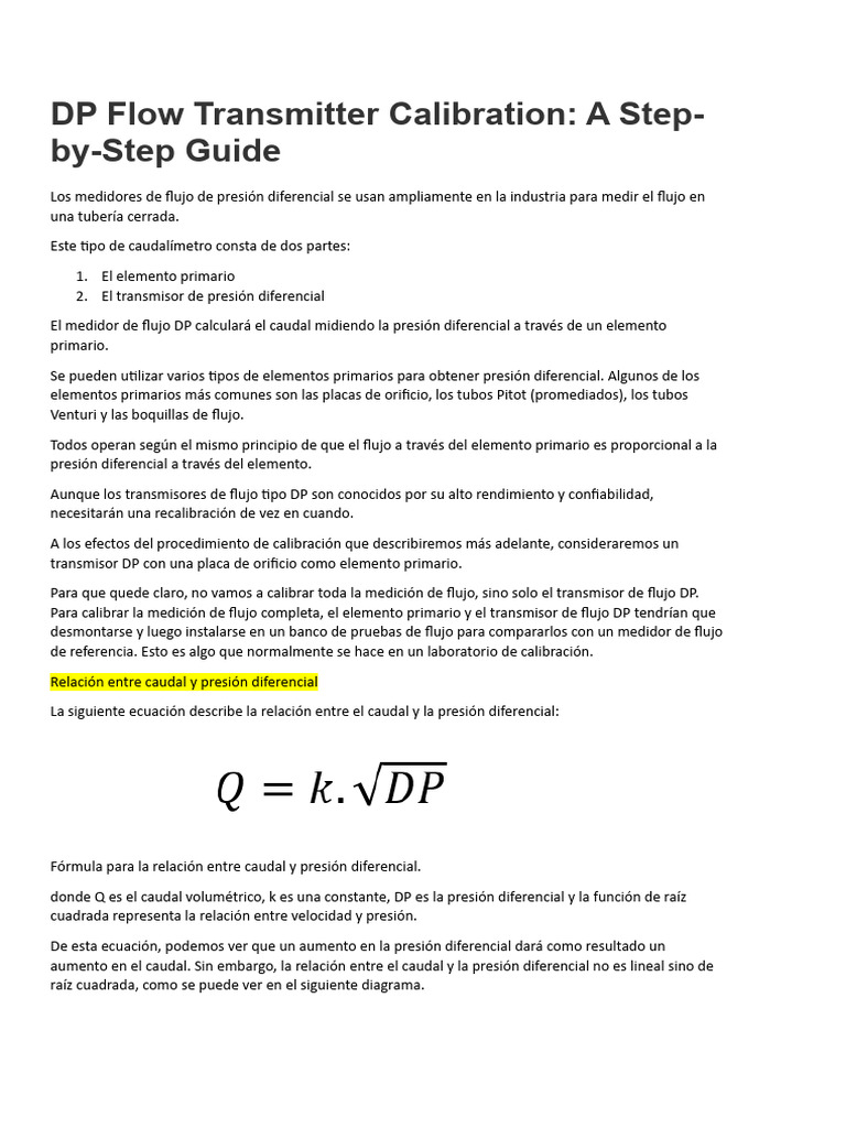 Dp Flow Transmitter Calibration Pdf Medición De Flujo Física