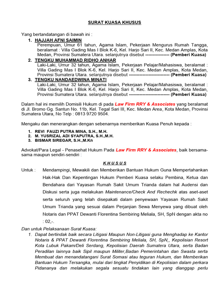 Surat Kuasa Khusus untuk Yayasan | PDF