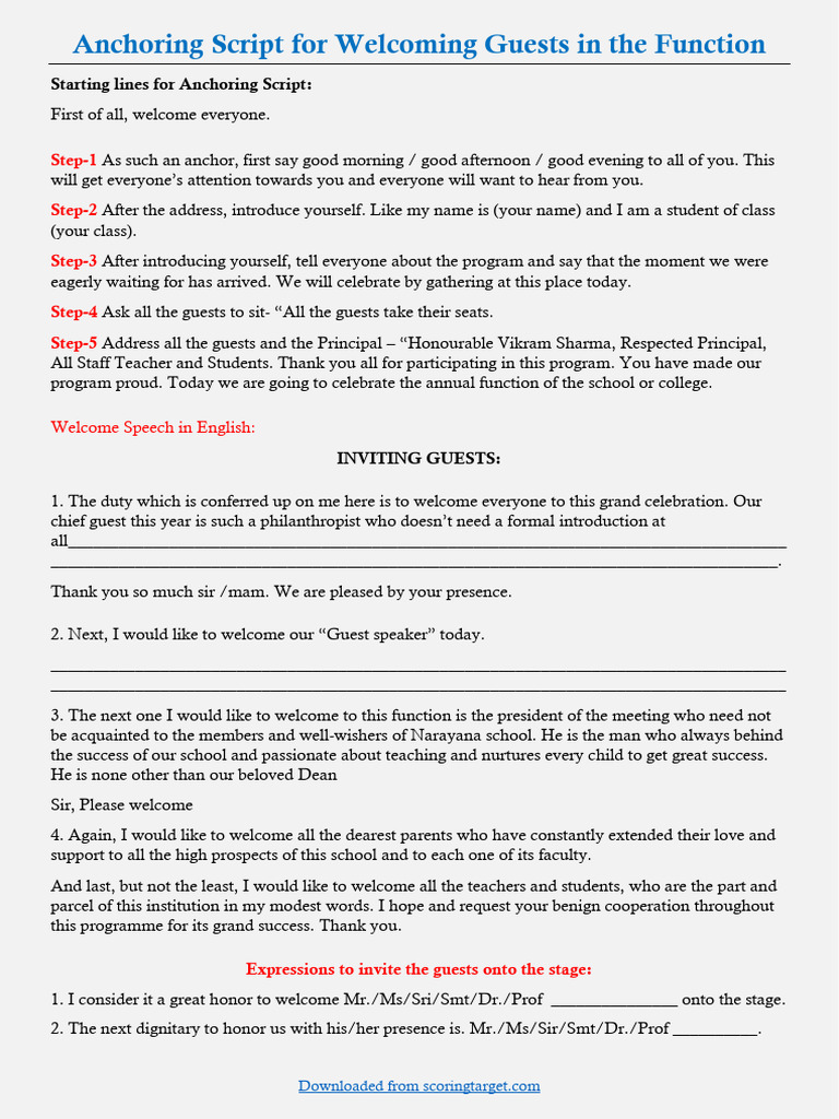 Welcome Speech in English | PDF