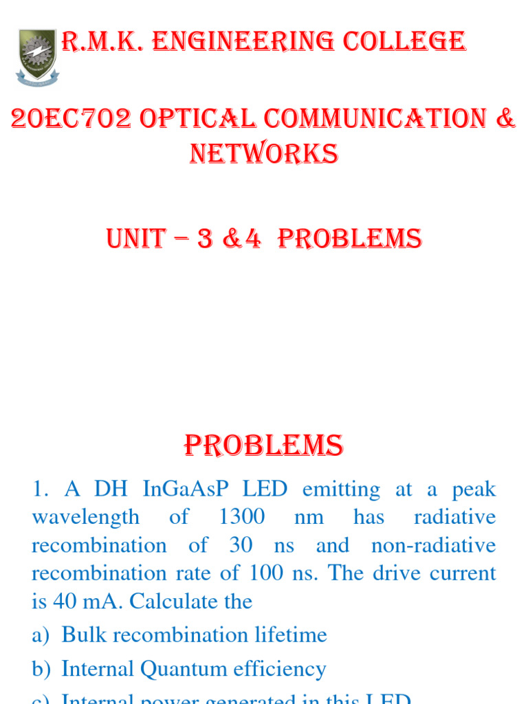 Unit 3 & 4 Problems Ocn | PDF | Optical Fiber | Dispersion (Optics) Unit 3 & 4 Problems Ocn | PDF | Optical Fiber | Dispersion (Optics)