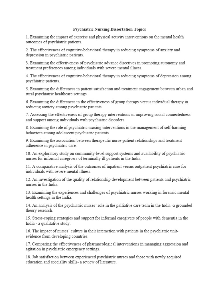 Psychiatric Nursing Dissertation Topics | PDF | Psychiatry | Mental ...