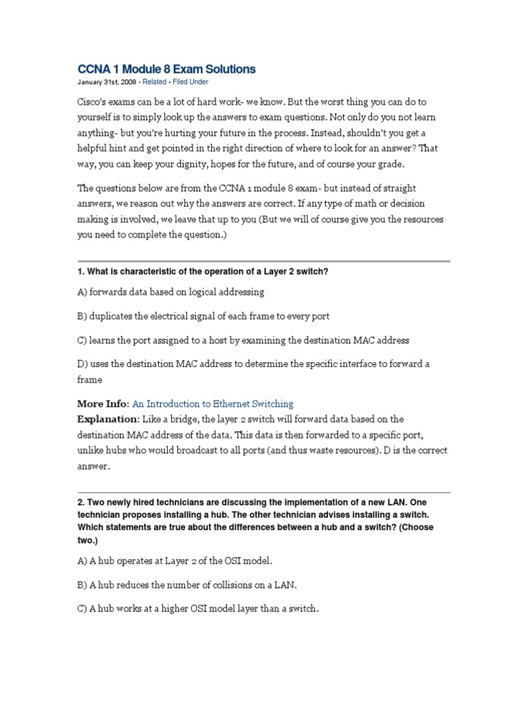 CCNA 1 Module 8 Exam Solutions | PDF | Network Switch | Ethernet