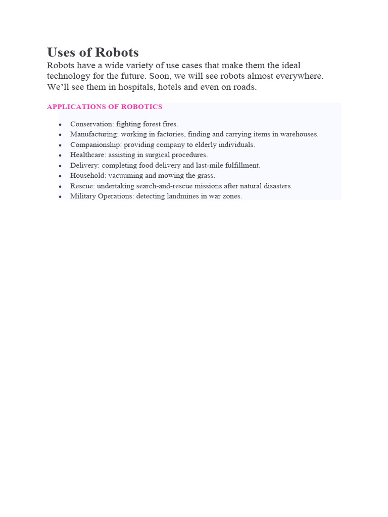 Uses of Robots | PDF