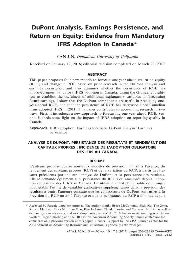 Accounting Perspectives - 2017 - Jin - DuPont Analysis Earnings ...