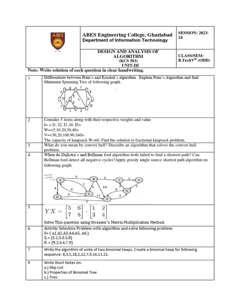 DAA - ASSIGNMENT - Unit-3 Practice Questions | PDF | Computational Science | Computational ...