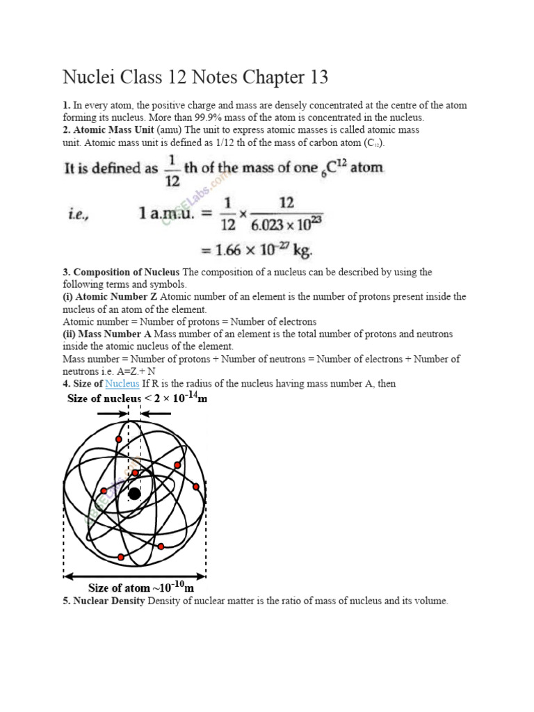Nuclei Class 12 Notes Chapter 13 | PDF | Radioactive Decay | Atoms