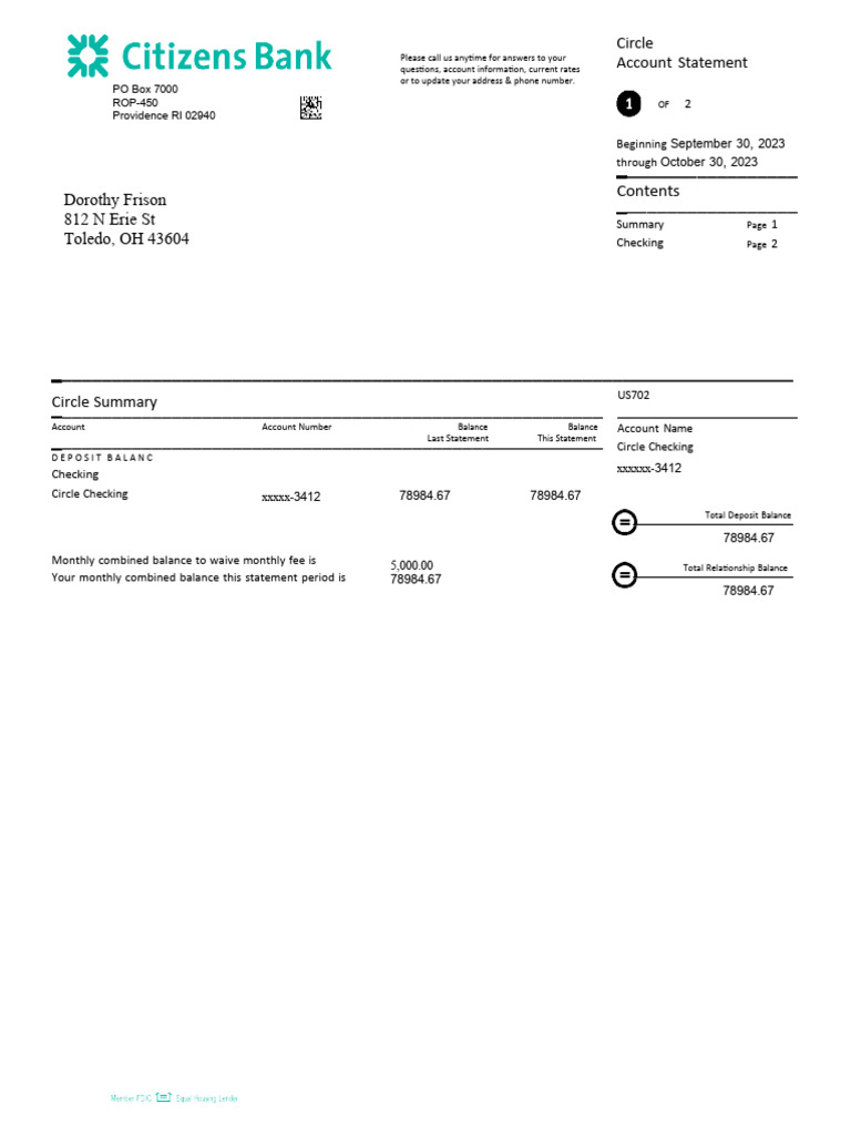 Edited 482599460 Citizens Bank Statements Format PDF | PDF | Credit ...