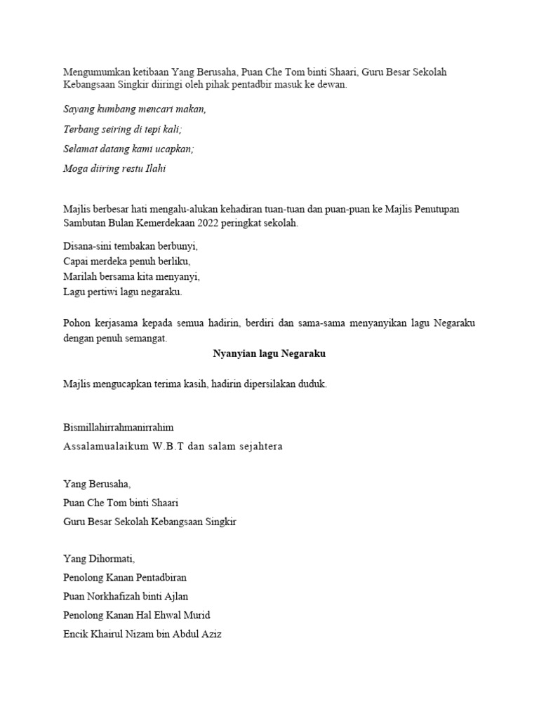 Teks Ucapan Majlis Penutup Bulan Kemerdekaan | PDF Teks Ucapan Majlis Penutup Bulan Kemerdekaan | PDF
