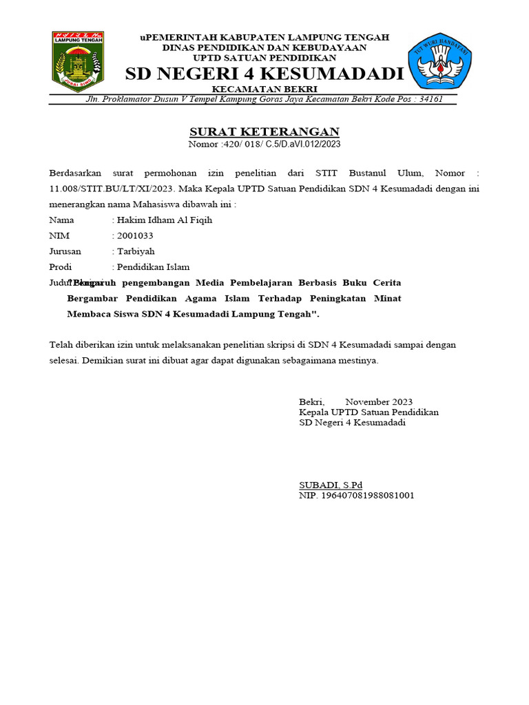 Surat Balasan Penelitian Skripsi | PDF