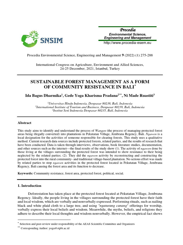 Sustainable Forest Management As A Form of Community Resistance in Bali ...