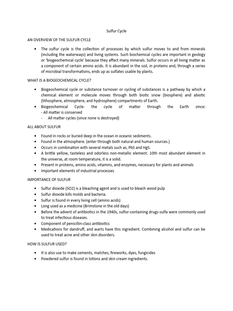 Sulfur Cycle and PNSDW Notes | PDF | Sulfur | Drinking Water