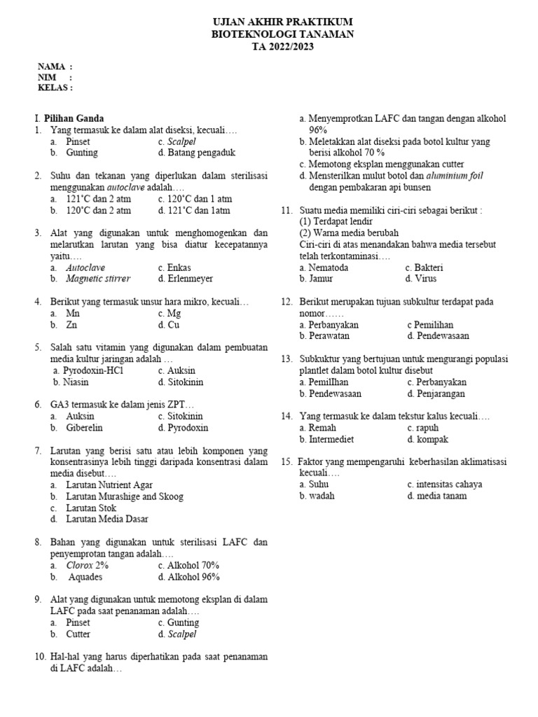 Soal UAP Bioteknologi Tanaman B | PDF