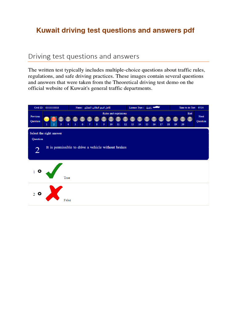 Kuwait Driving Test Questions and Answers PDF | PDF