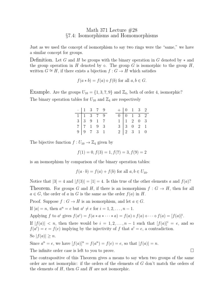 M371 Lec 28 | PDF | Group (Mathematics) | Group Theory