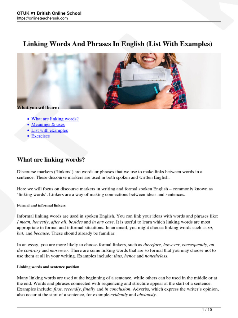 Linking Words English | PDF | Sentence (Linguistics) | English Language