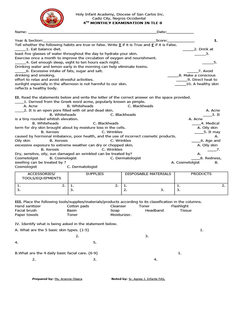 4th Monthly Exam g8 | PDF | Skin | Clinical Medicine